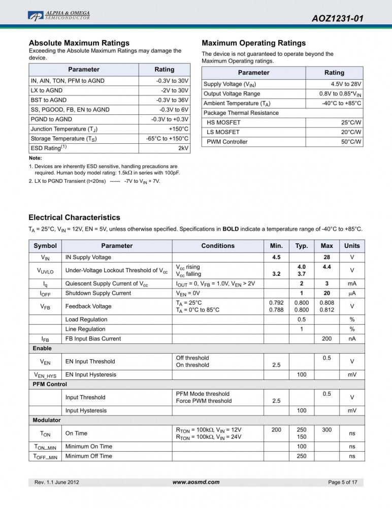 AOZ1231QI-01 datasheet page 5