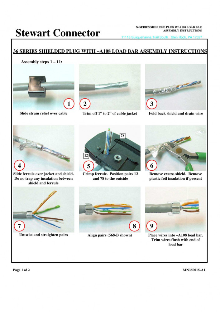 Bel Fuse 36 Series shielded plug A108 assembly instructions page 1