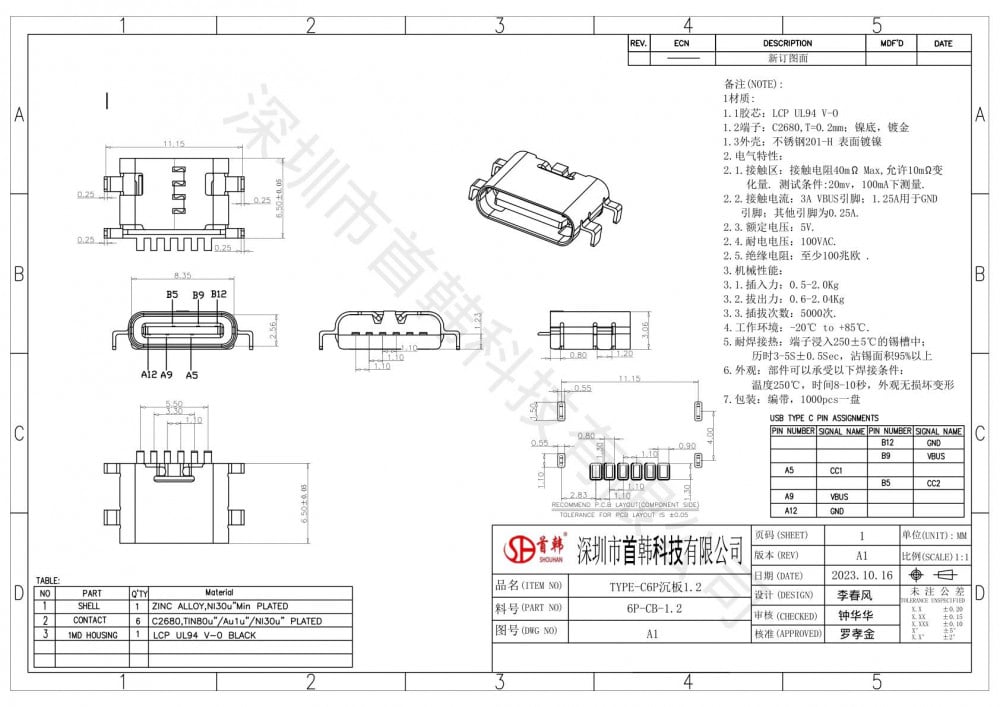 TYPE-C 6P CB1.2 technical document page 1