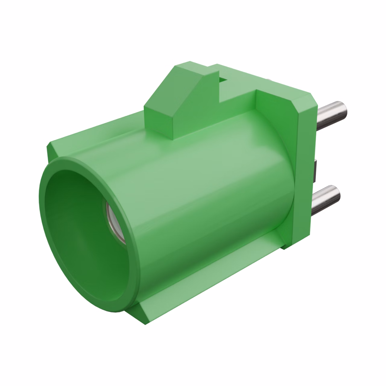 FAKRA Jack, Straight, PCB Receptacle, Through Hole, Die Cast Body, Tin (Sn) Plated, Keying Code N, Pastel Green, 50 Ohms for sale