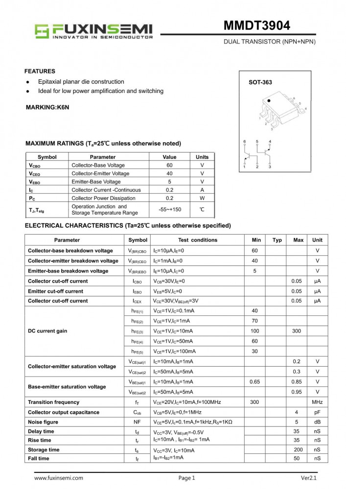 MMDT3904 datasheet page 1