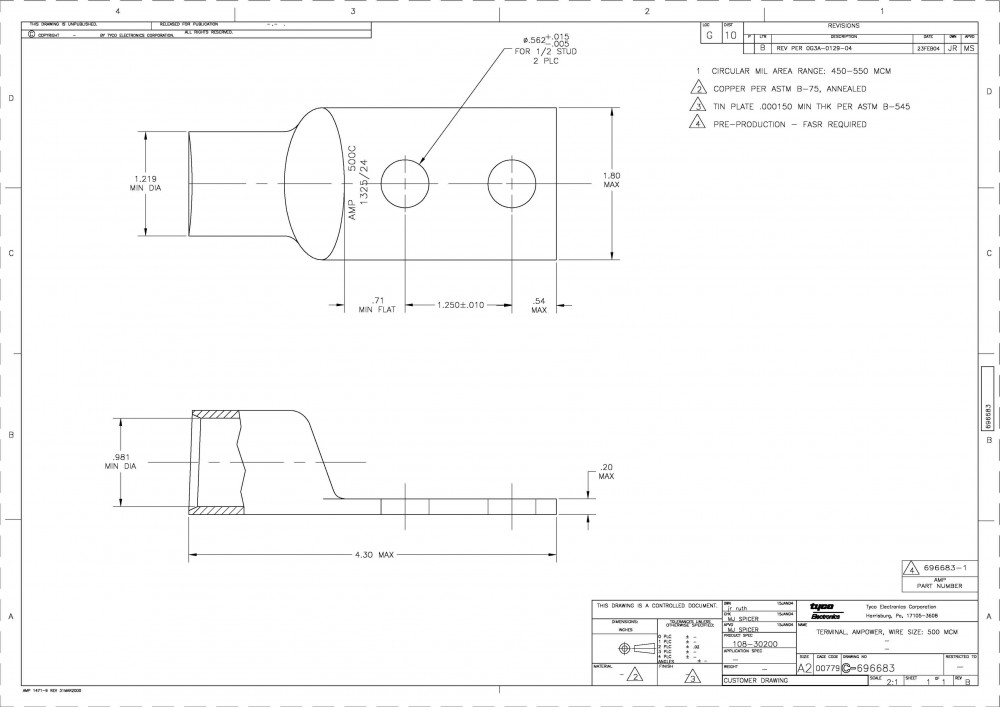 TE Connectivity 696683-1 controlled drawing preview