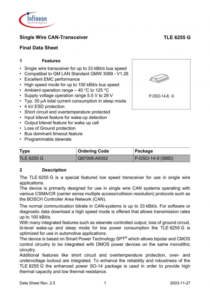 TLE6255G datasheet page 1