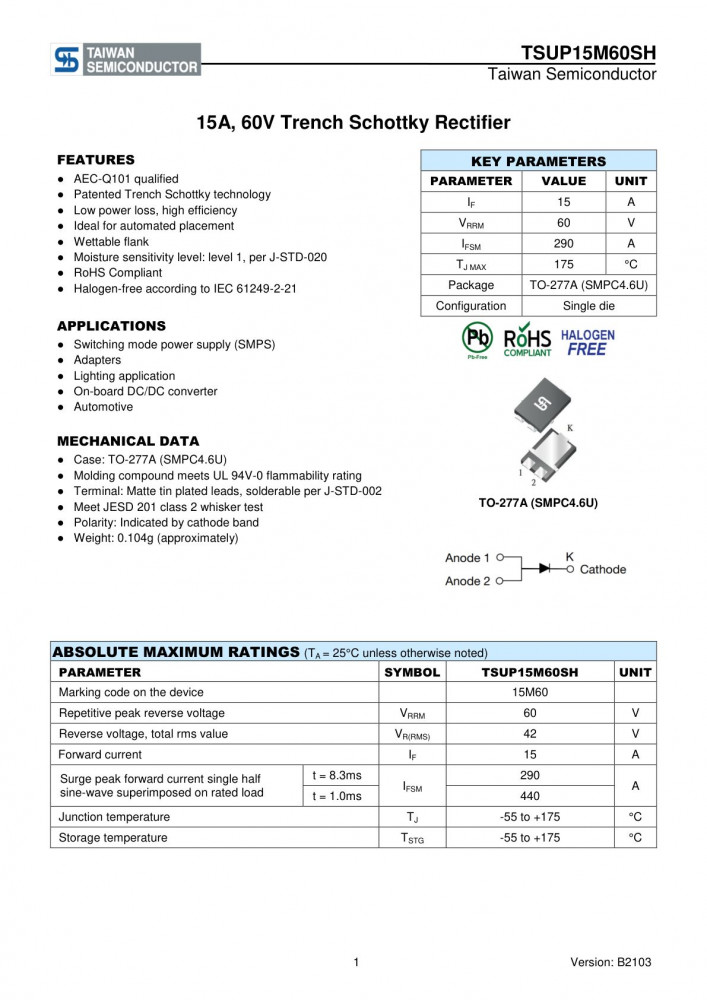TSUP15M60SH technical document page 1
