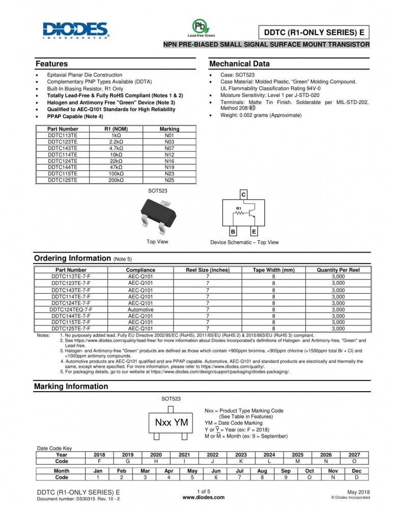 DDTC143TE-7-F datasheet page 1