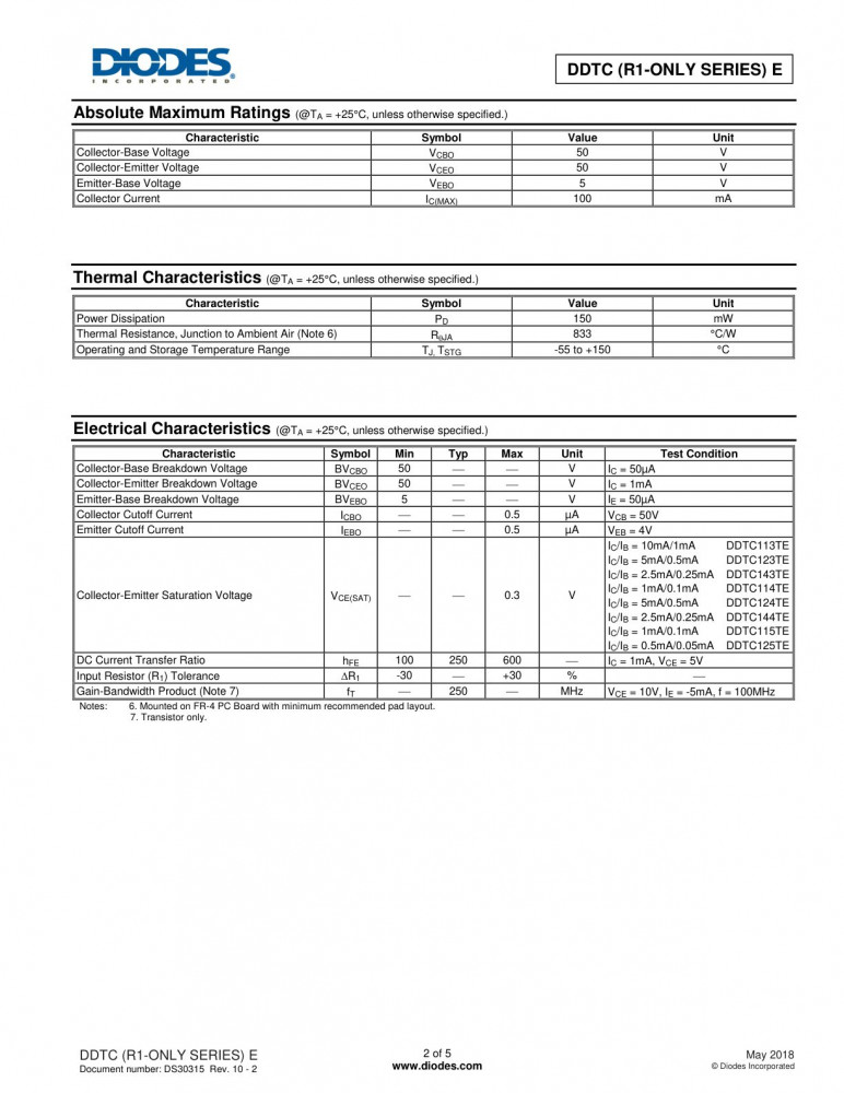DDTC143TE-7-F datasheet page 2