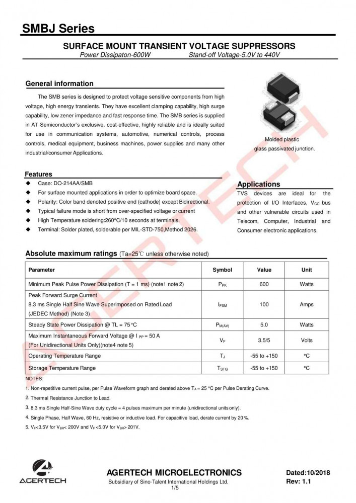 Agertech SMB series datasheet page 1