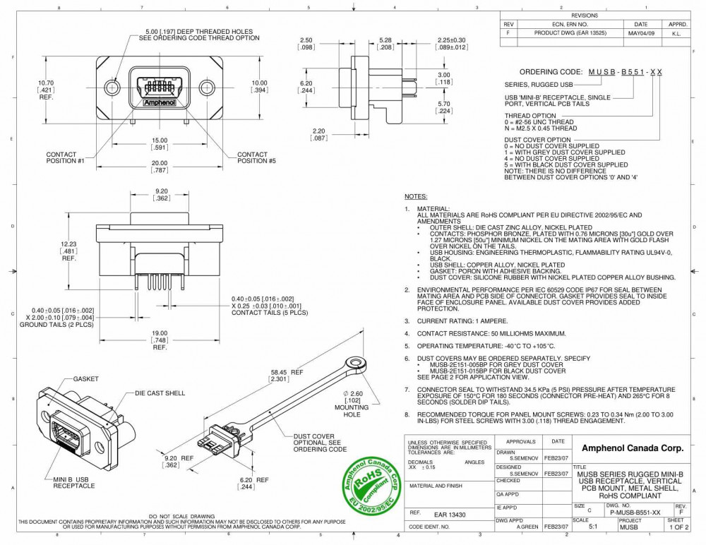 Amphenol MUSBB55104 product drawing page 1