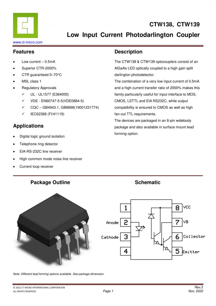 CTW139 datasheet page 1