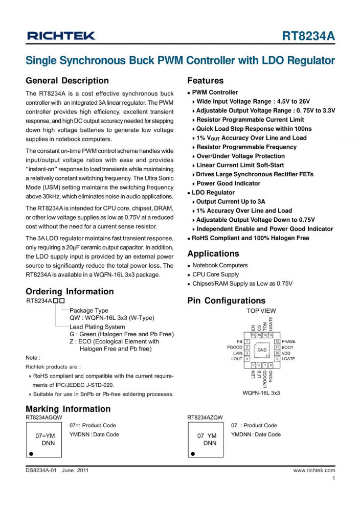 RT8234A datasheet page 1