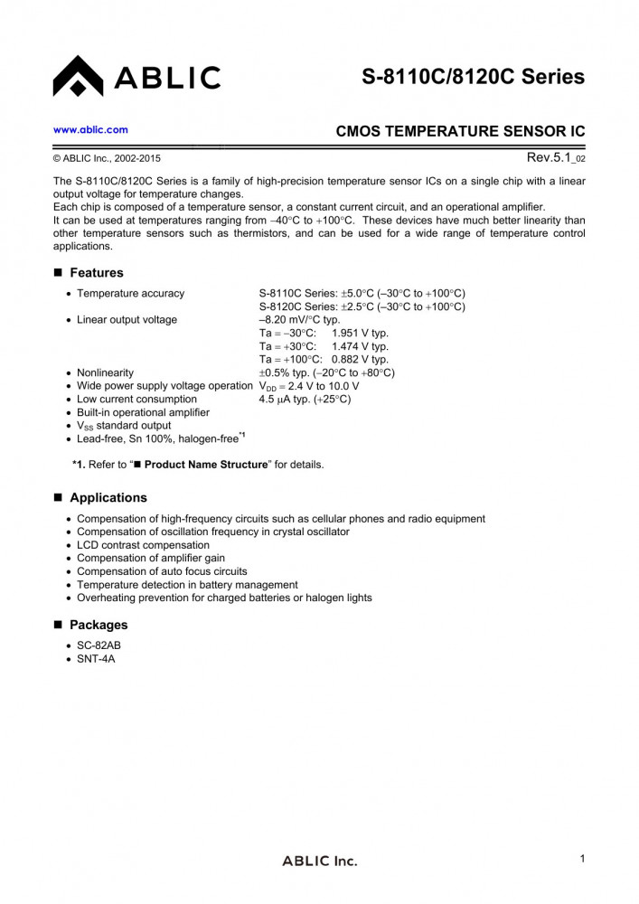 ABLIC S-8110C/8120C datasheet page 1