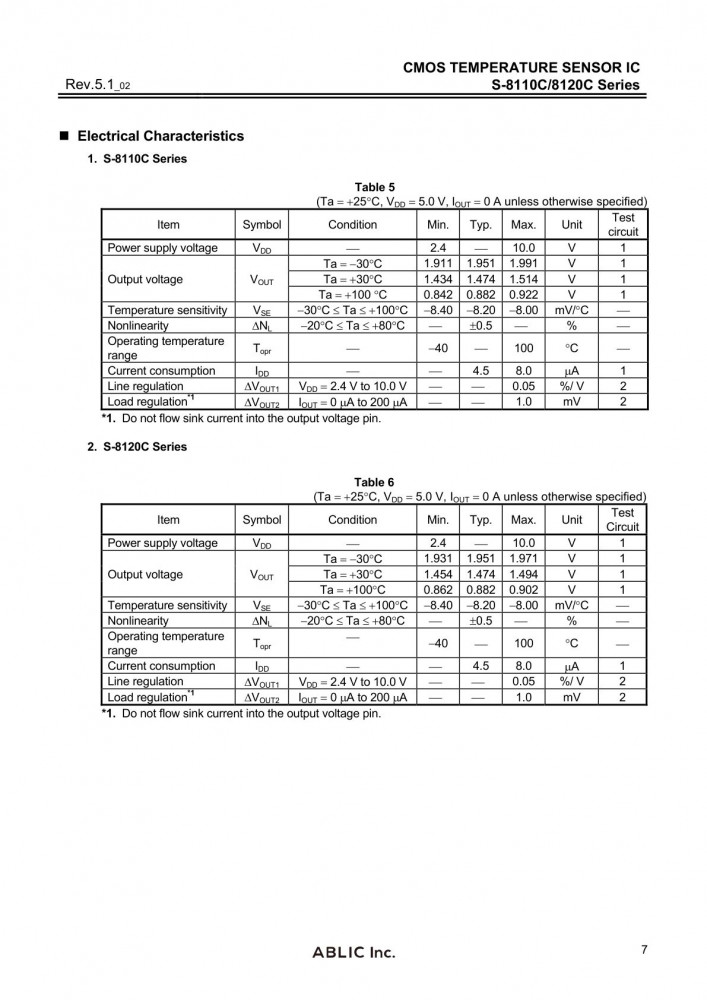ABLIC S-8110C/8120C datasheet page 7