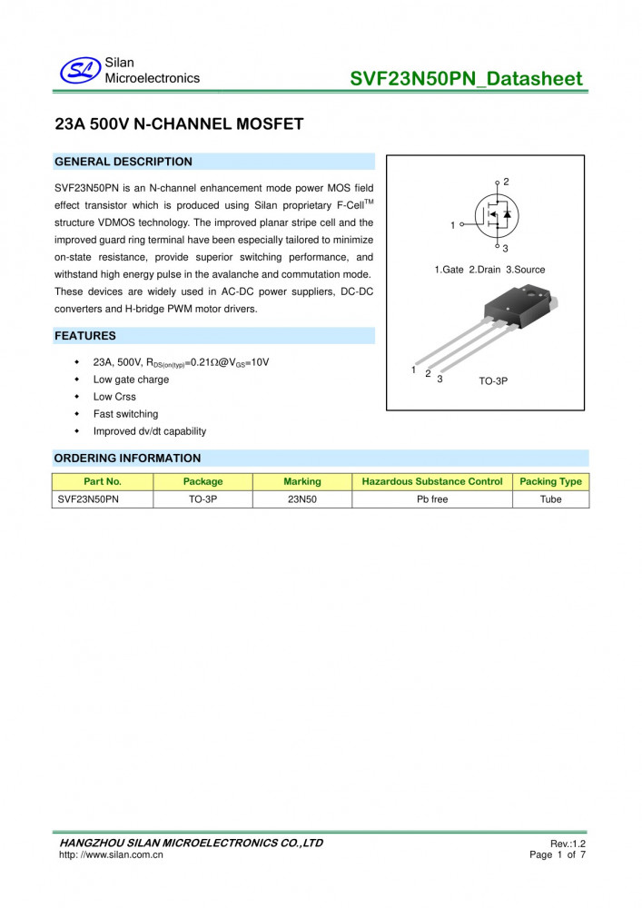 SVF23N50PN datasheet page 1
