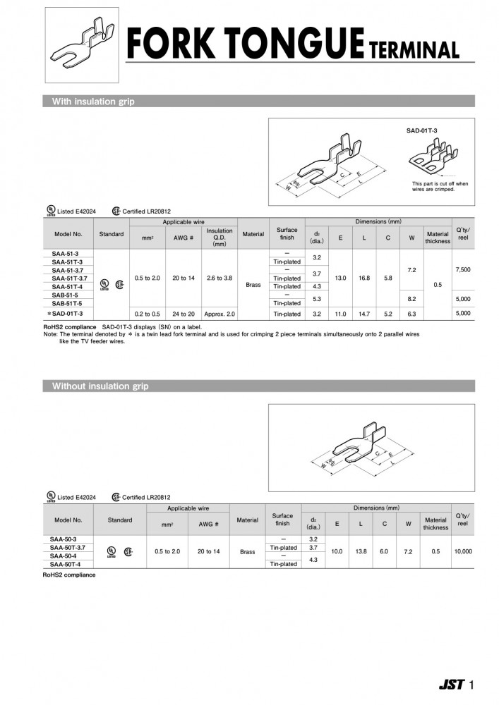 JST SAA series technical document page 1