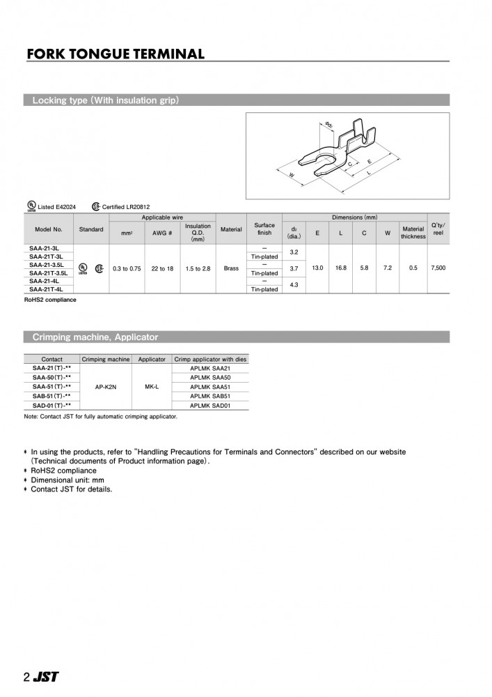 JST SAA series technical document page 2