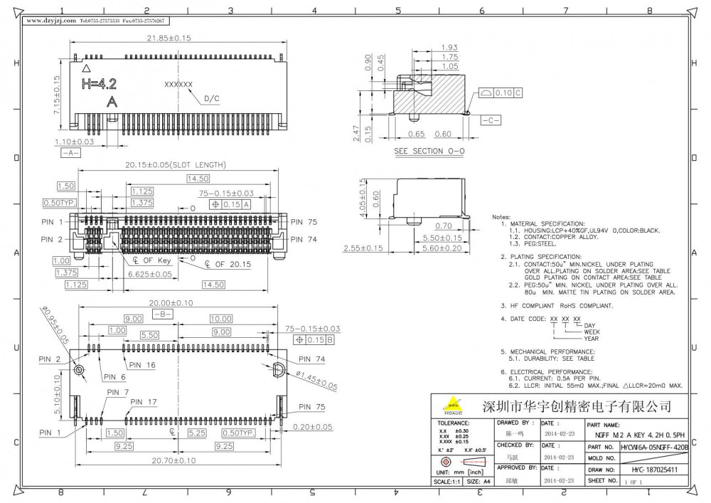 HOAUC HYCW16A-05NGFF-420B drawing page 1
