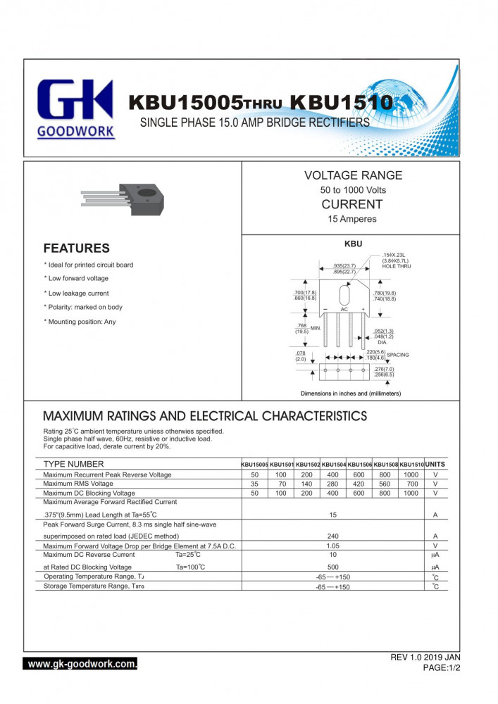GOODWORK KBU1510 datasheet page 1