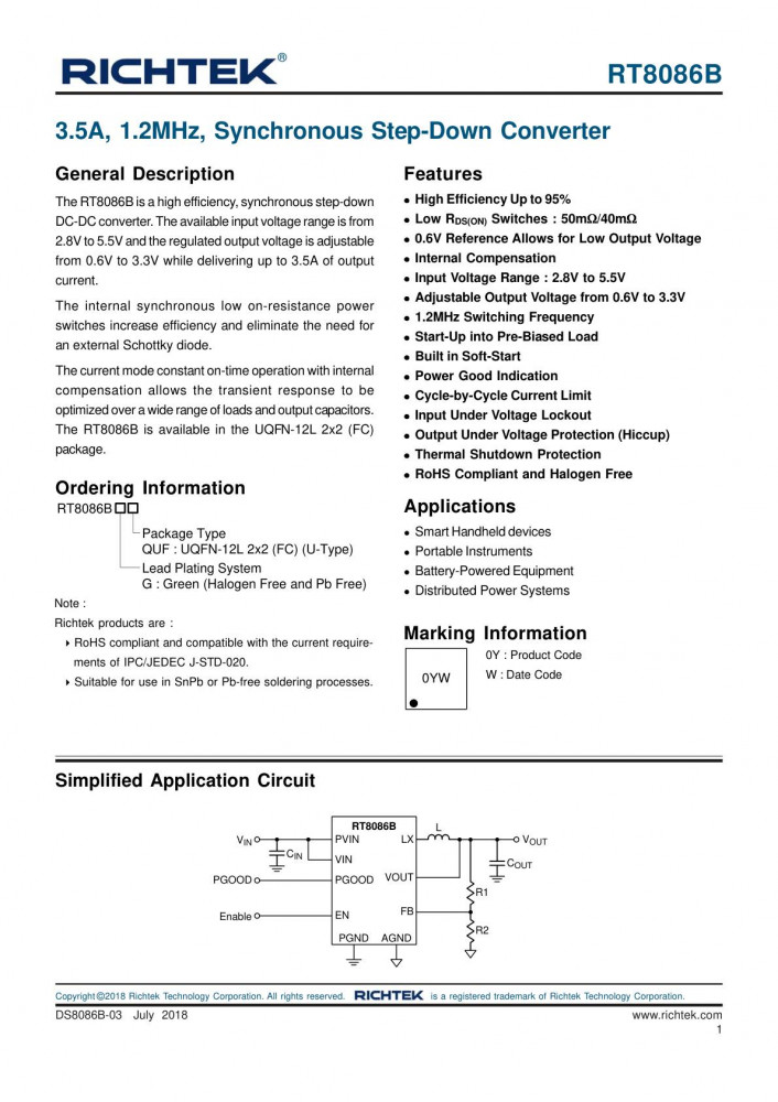 RT8086B datasheet page 1