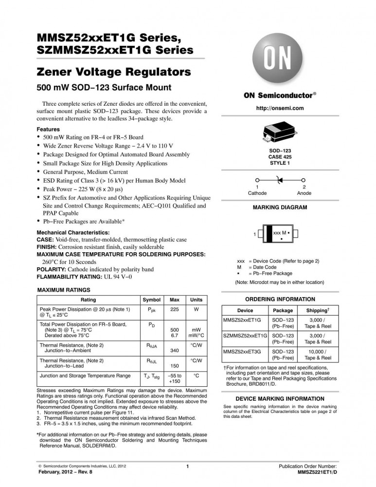 SZMMSZ5245ET1G datasheet page 1