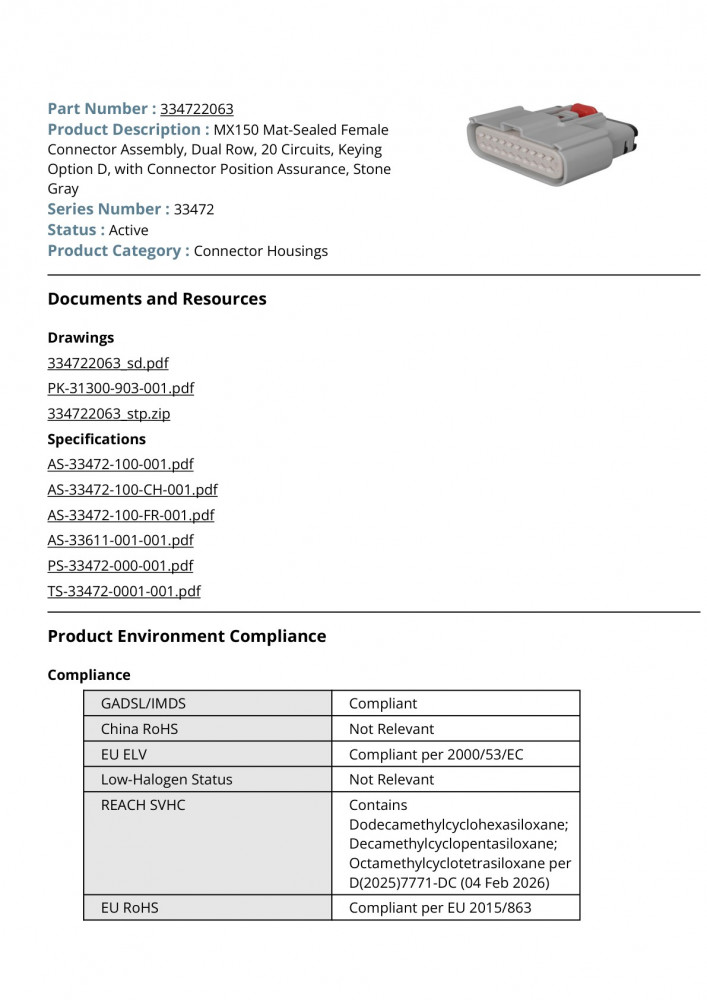 MOLEX 334722063 product document image, page 1