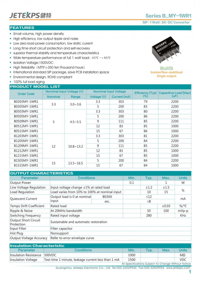 JETEKPS B0305MY-1WR1 datasheet page 1
