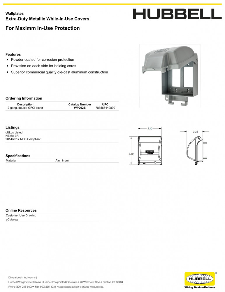 WP262E product documentation image
