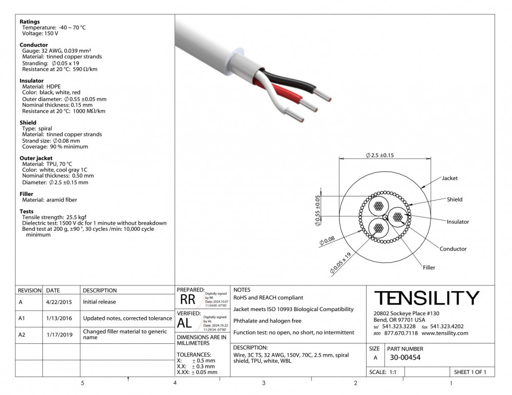 Tensility International 30-00454 cable product drawing