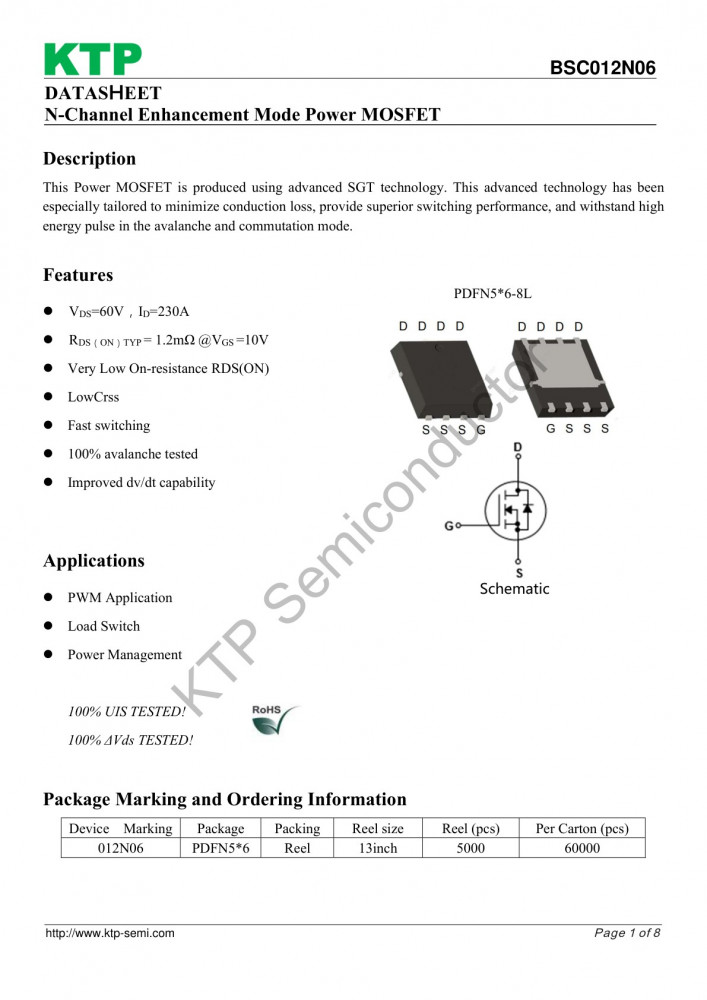 BSC012N06 datasheet page 1
