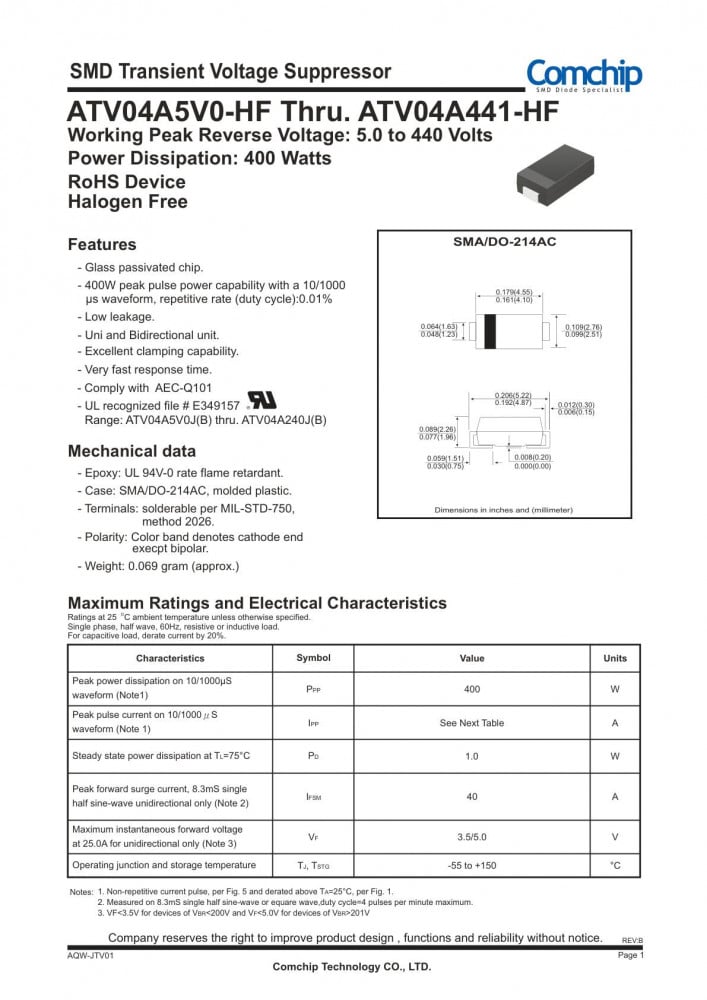 Comchip ATV04A series datasheet page 1