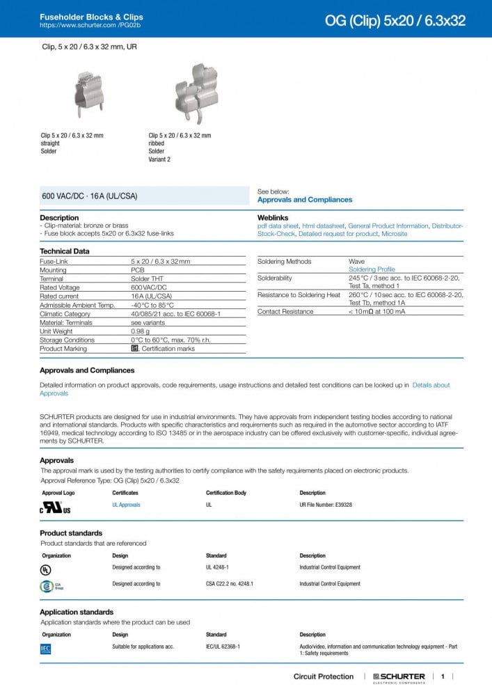 SCHURTER 0751.0142 product documentation page 1