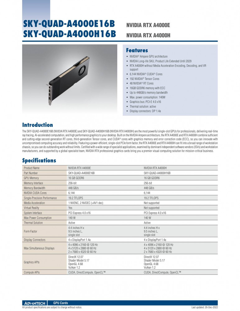 NVIDIA RTX A4000E product document preview