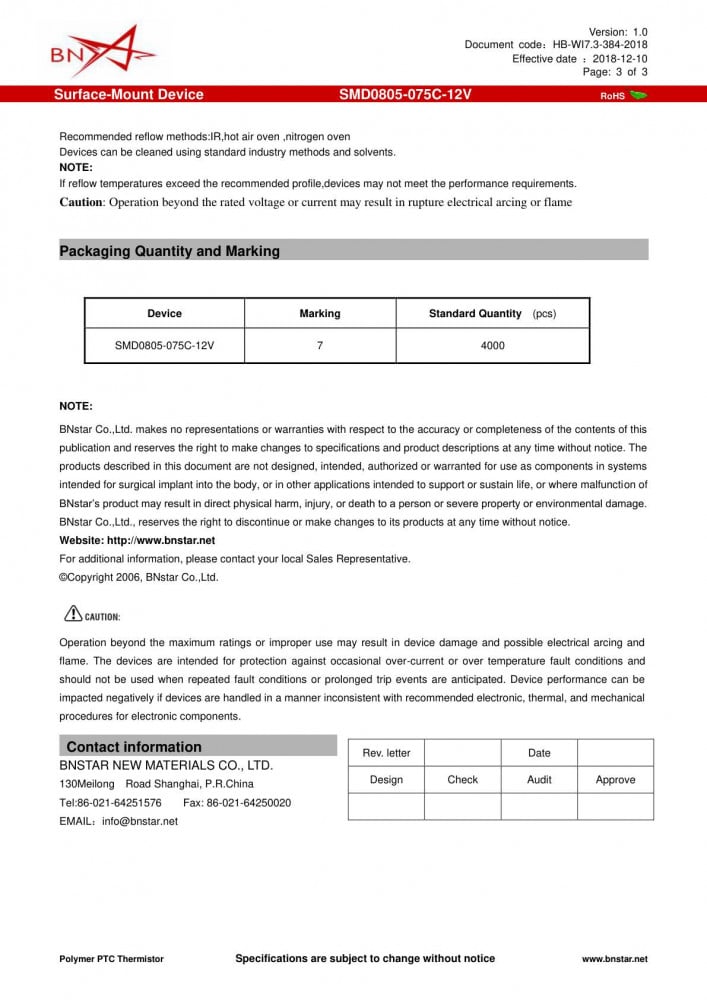 BNstar SMD0805-075C-12V datasheet page 3