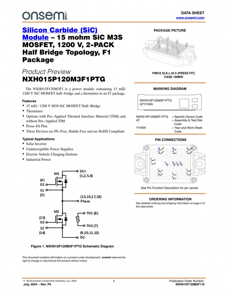 NXH015P120M3F1PTG datasheet page 1
