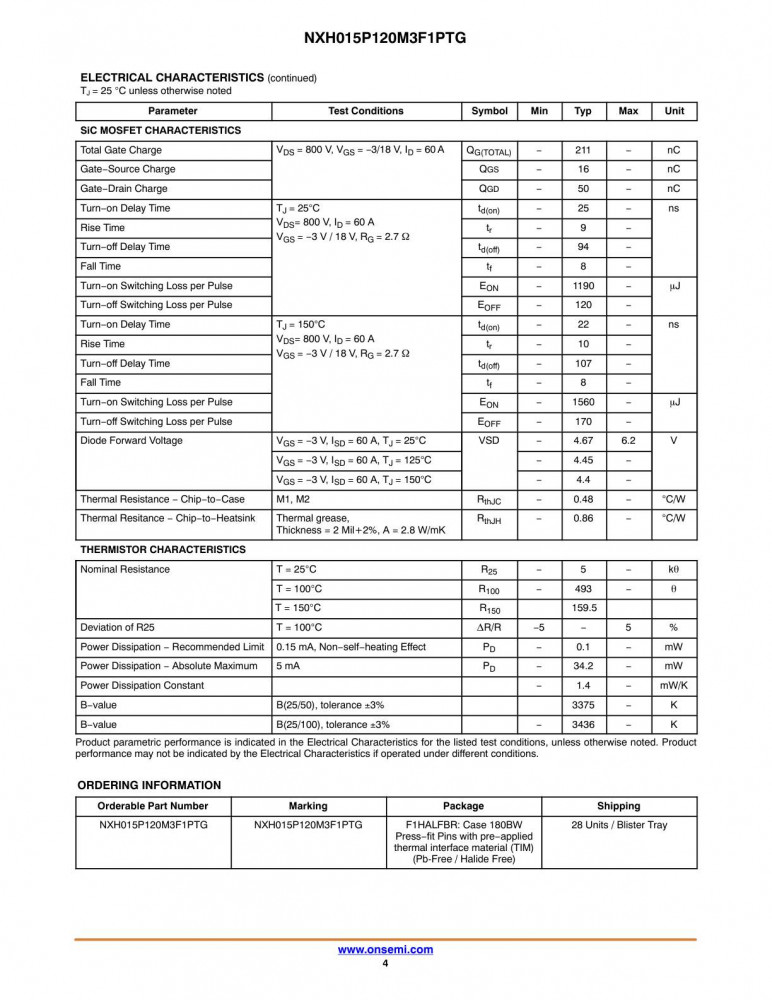 NXH015P120M3F1PTG datasheet page 4
