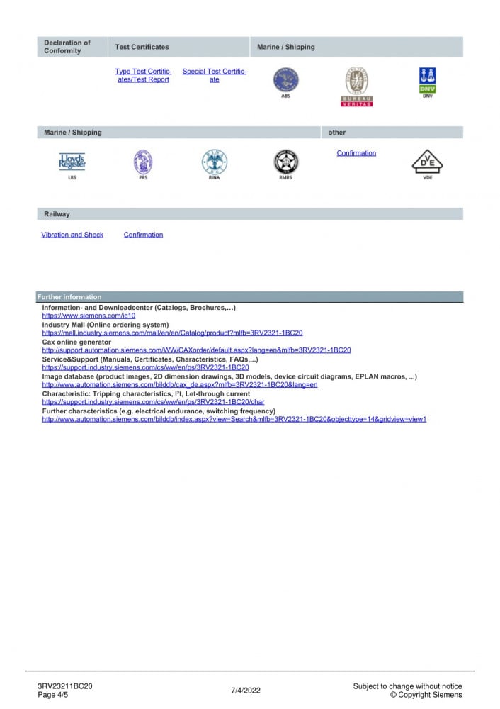 3RV23211BC20 technical document page 4