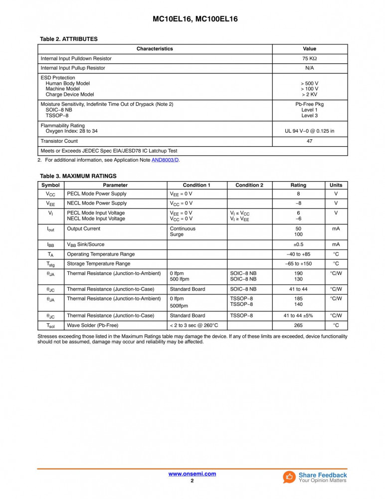 MC10EL16 documentation page 2