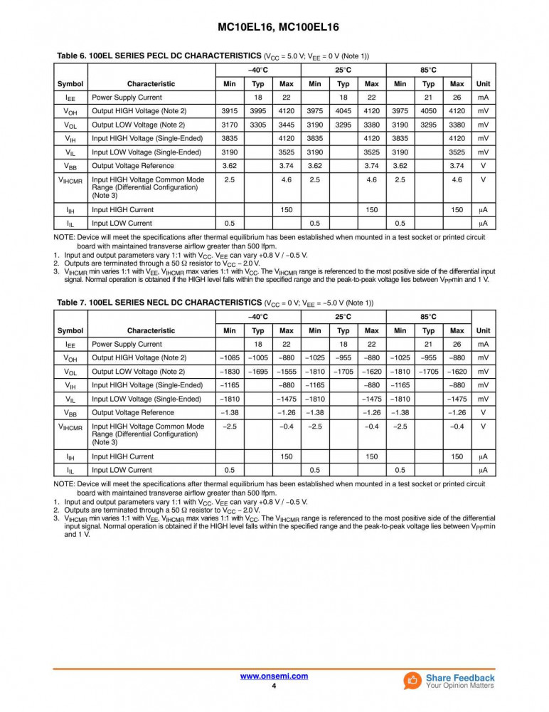 MC10EL16 documentation page 4