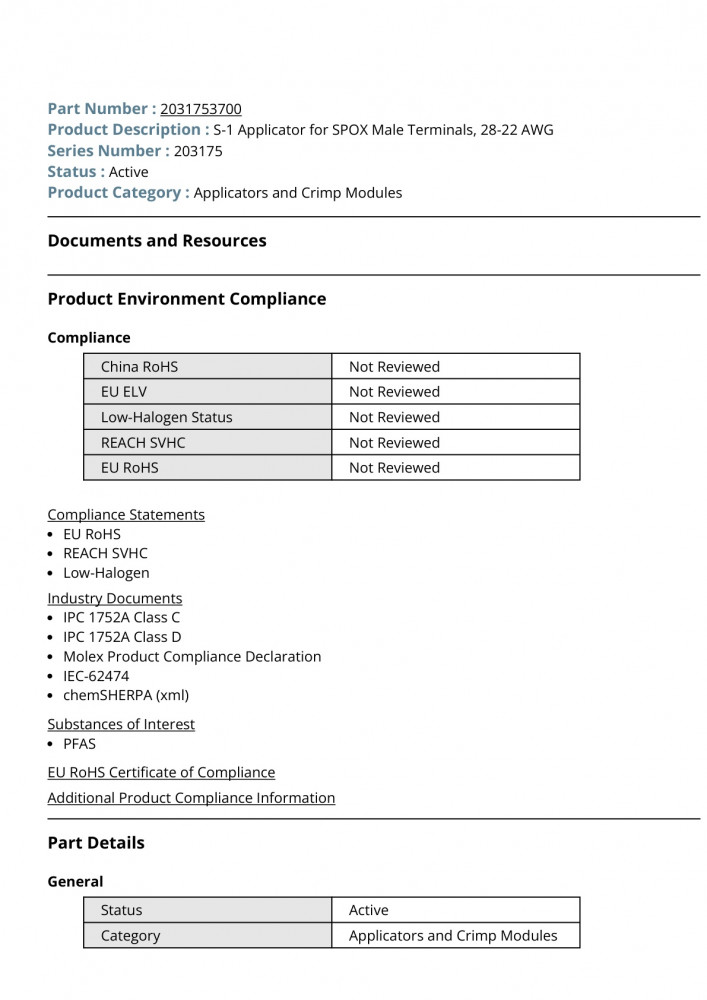 Technical document image 1 for MOLEX 2031753700