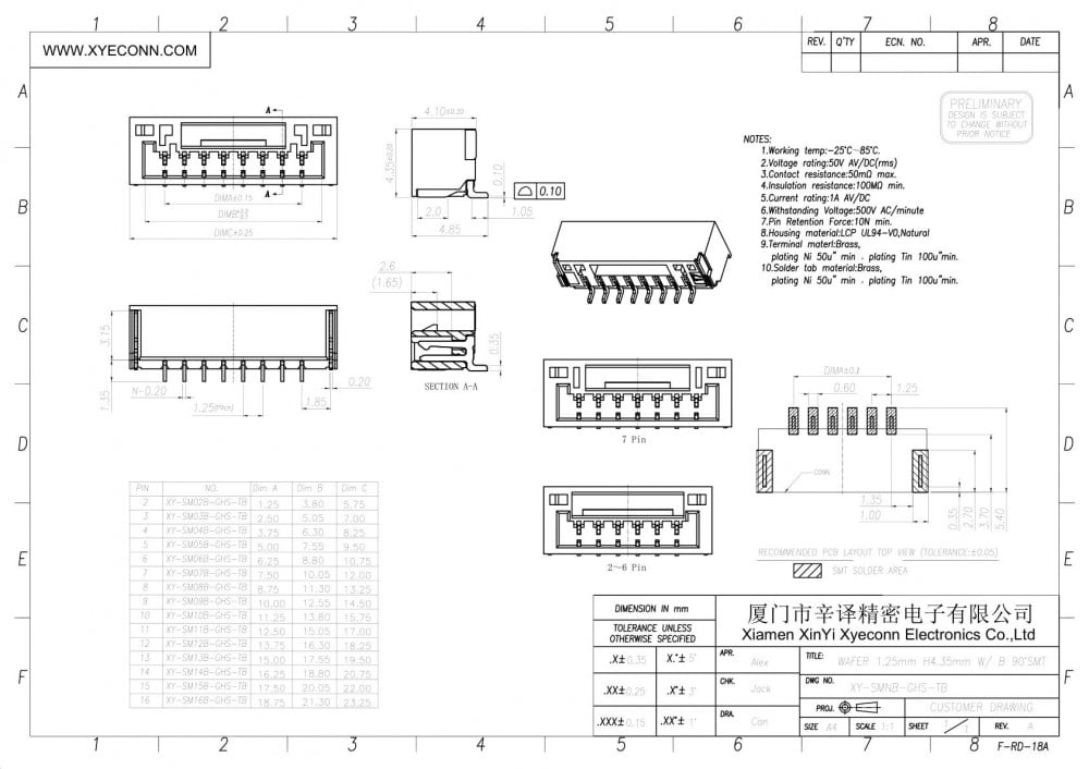 XY-SM04B-GHS-TB technical drawing