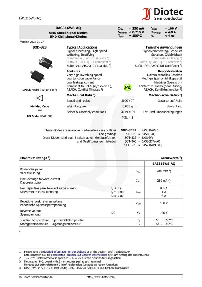 BAS316WS-AQ datasheet page 1