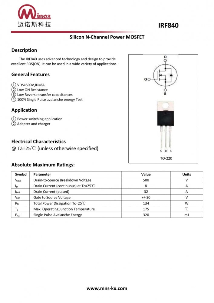 IRF840 datasheet page 1