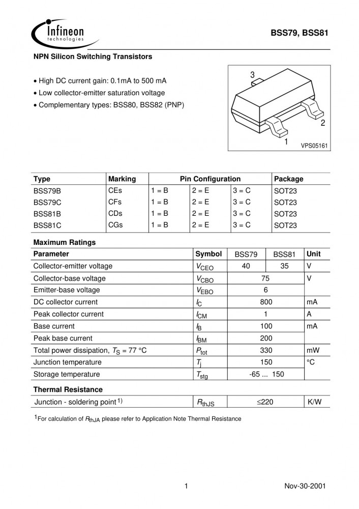 BSS79C technical document page 1