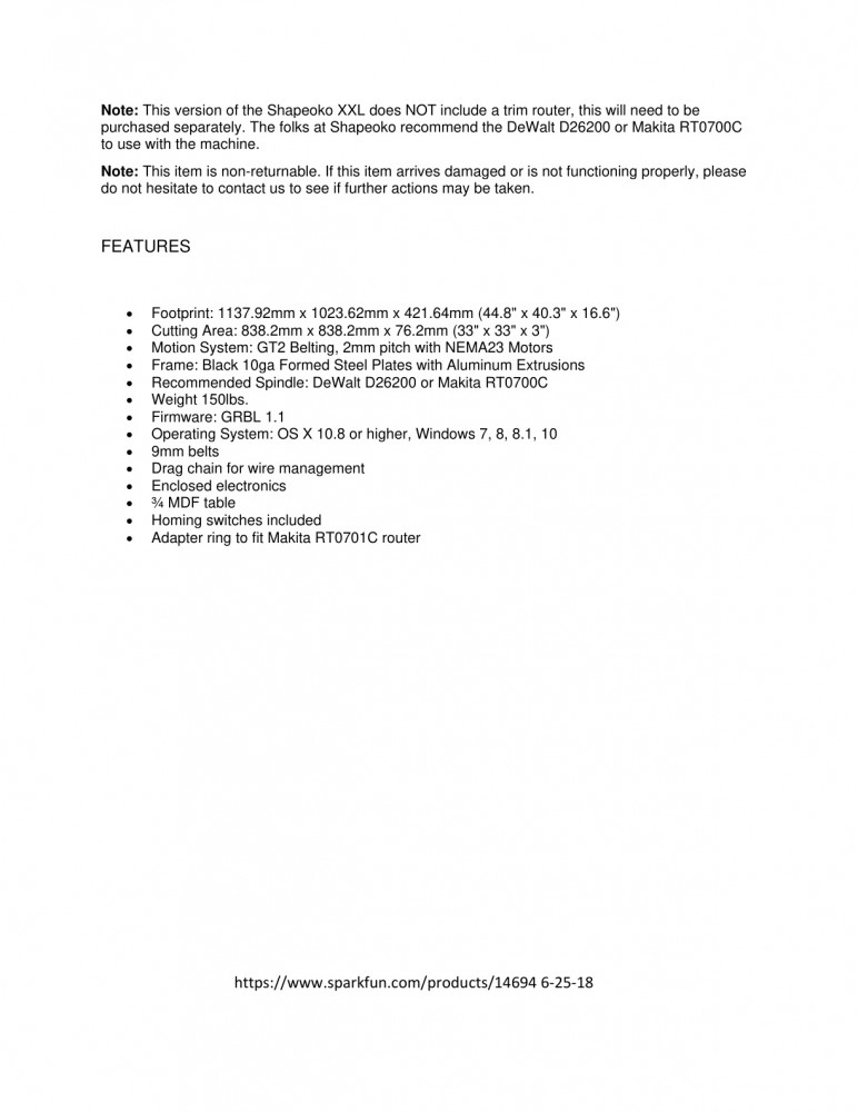 Shapeoko XXL technical document image, page 2