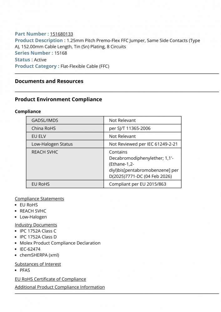 MOLEX 151680133 product specification page 1