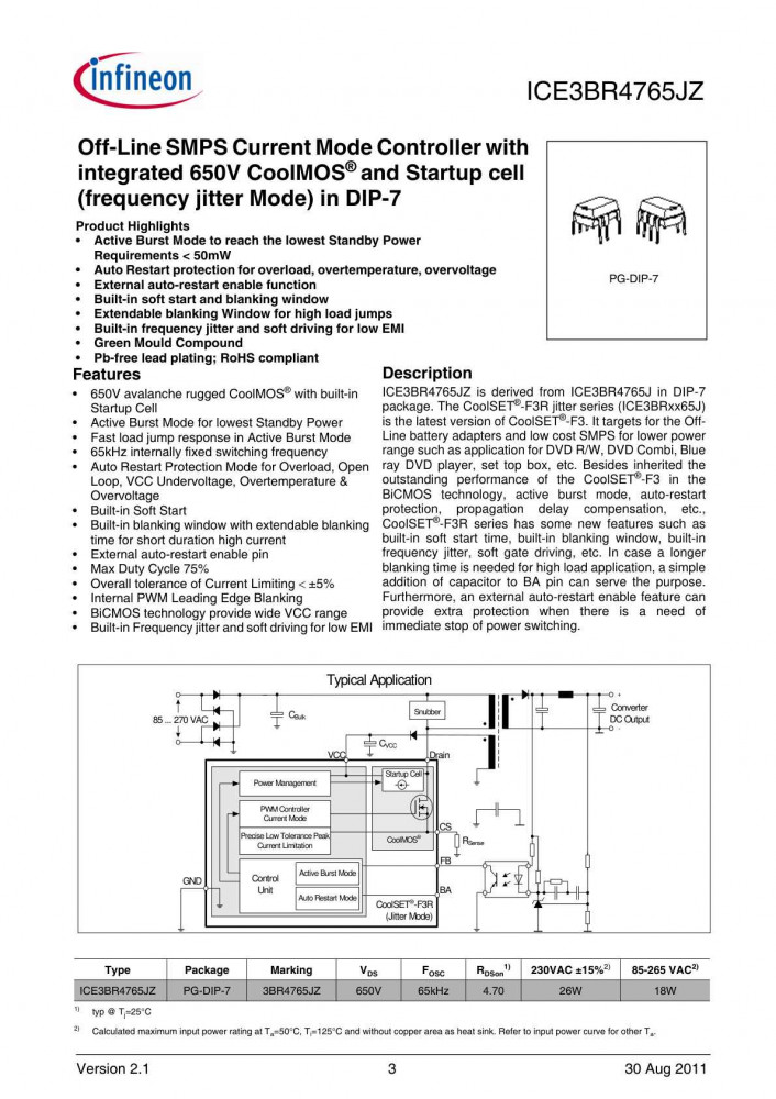 ICE3BR4765JZ datasheet page 3