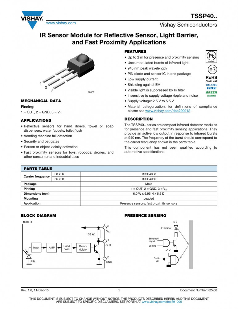 TSSP4038 datasheet page 1