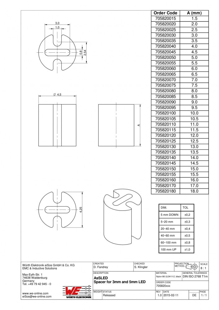 705820060 LED spacer technical drawing