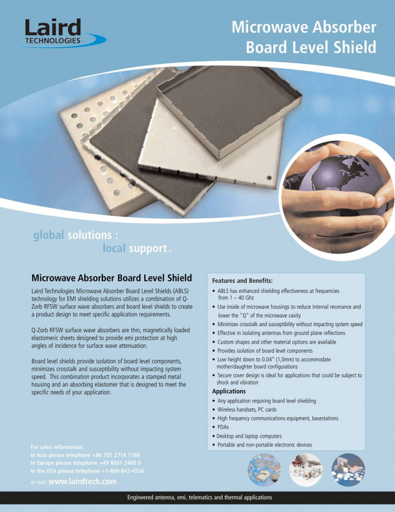 Laird Microwave Absorber Board Level Shield documentation page 1