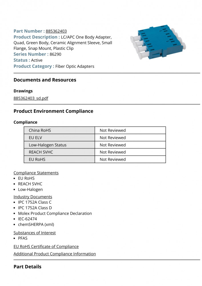 MOLEX 885362403 product drawing, page 1
