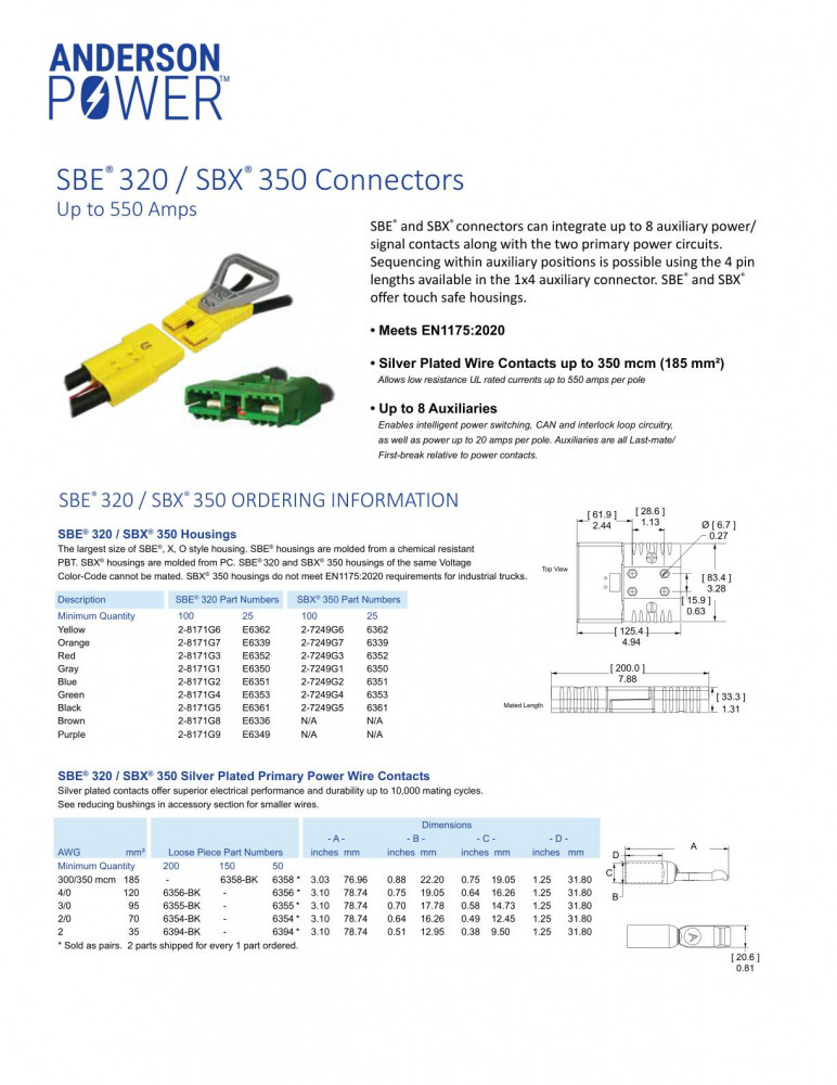 Anderson Power SBE 320 SBX 350 datasheet page 1